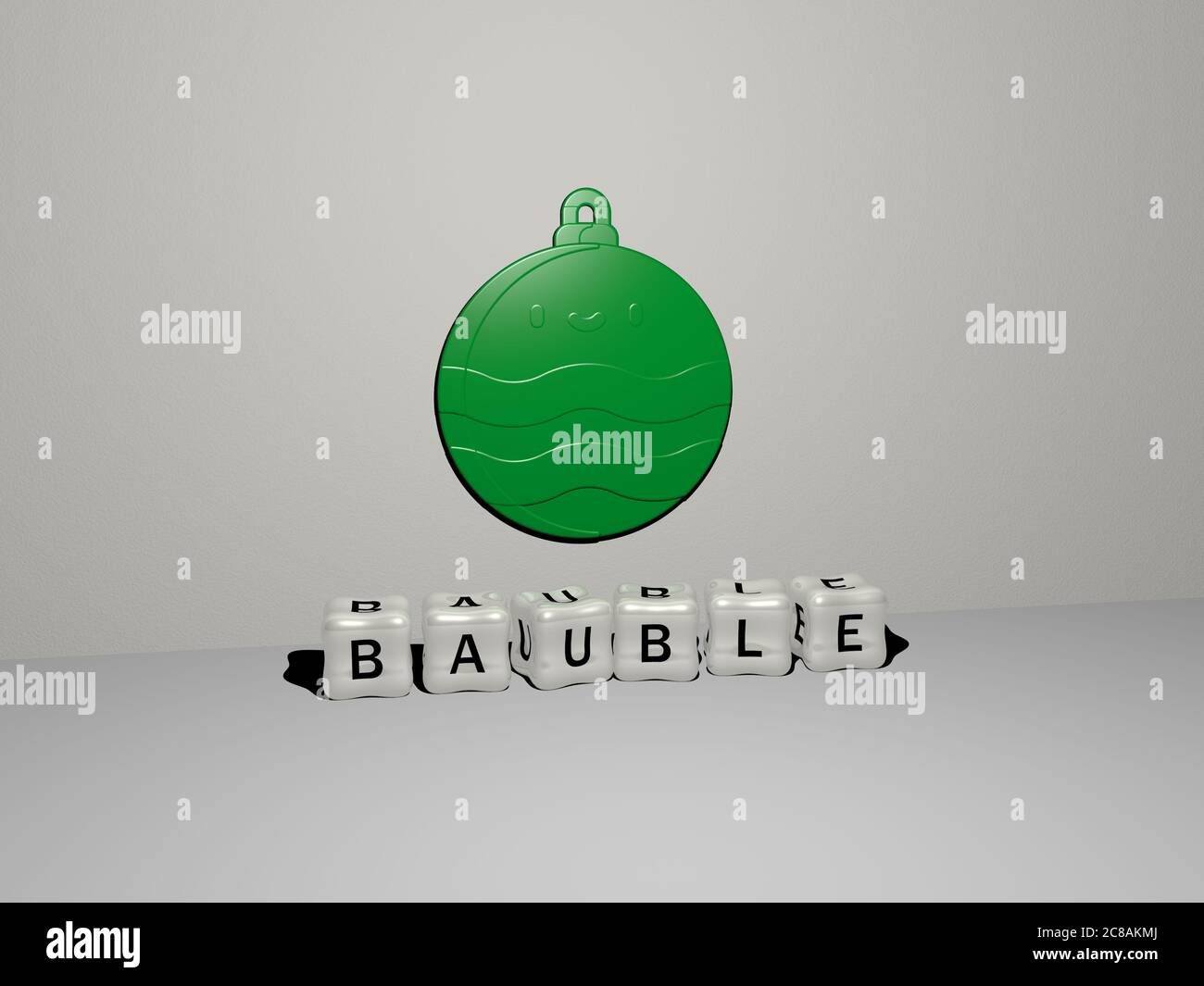 3D illustration of bauble graphics and text made by metallic dice ...
