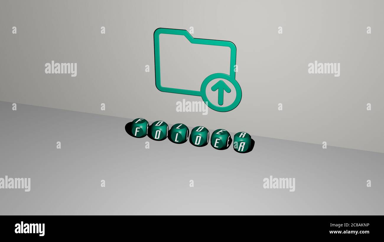 3D representation of FOLDER with icon on the wall and text arranged by ...