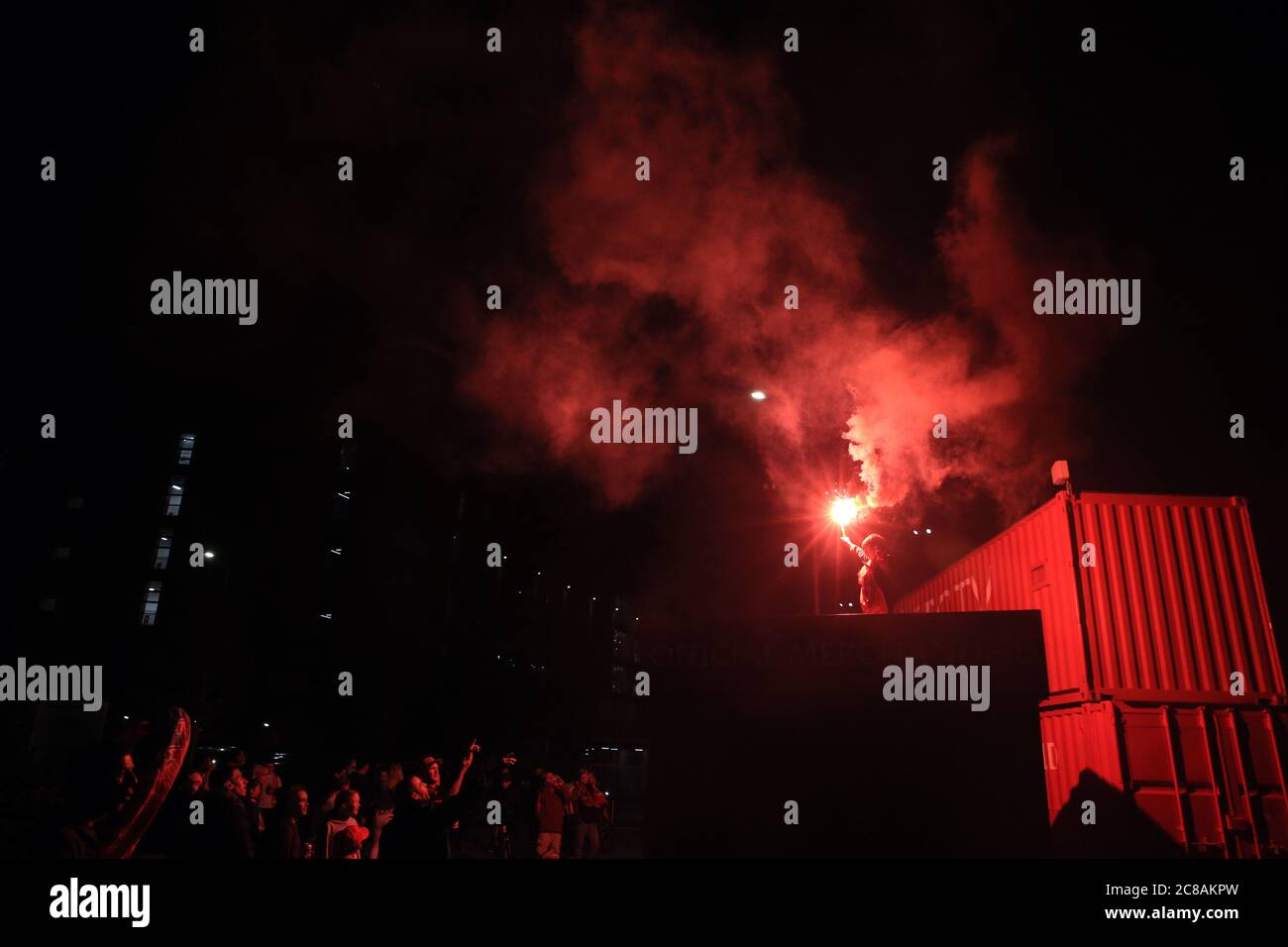 Liverpool fans with flares following their trophy presentation at ...