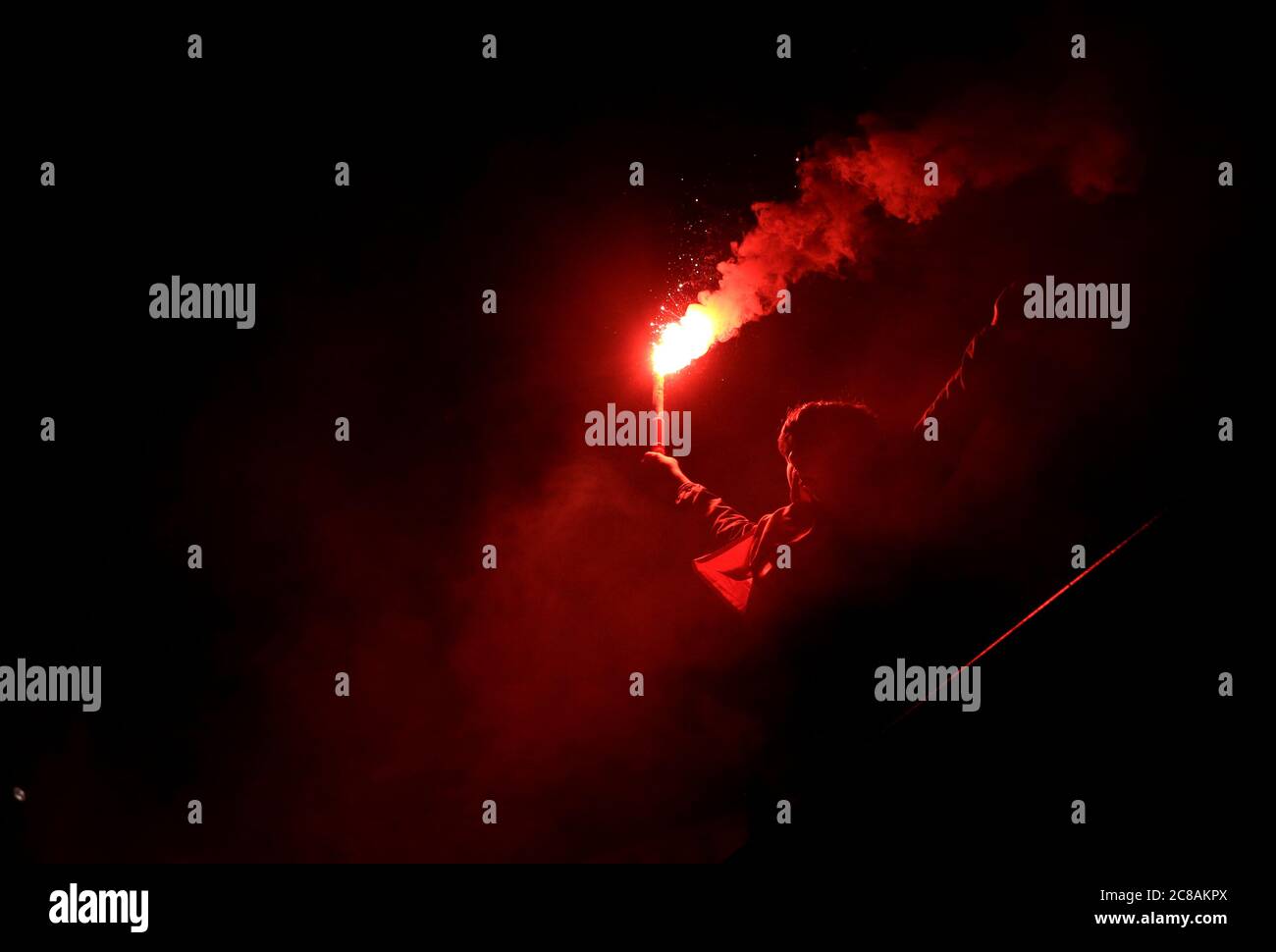 Liverpool fans with flares following their trophy presentation at ...