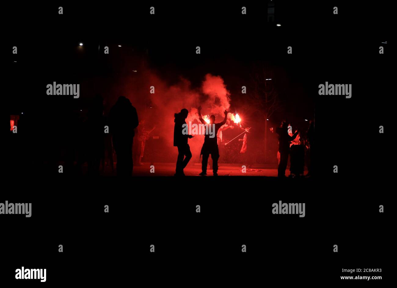 Liverpool fans with flares following their trophy presentation at ...