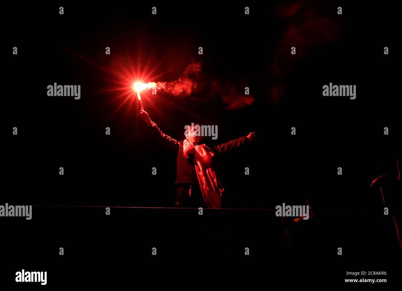 Liverpool fans with flares following their trophy presentation at ...