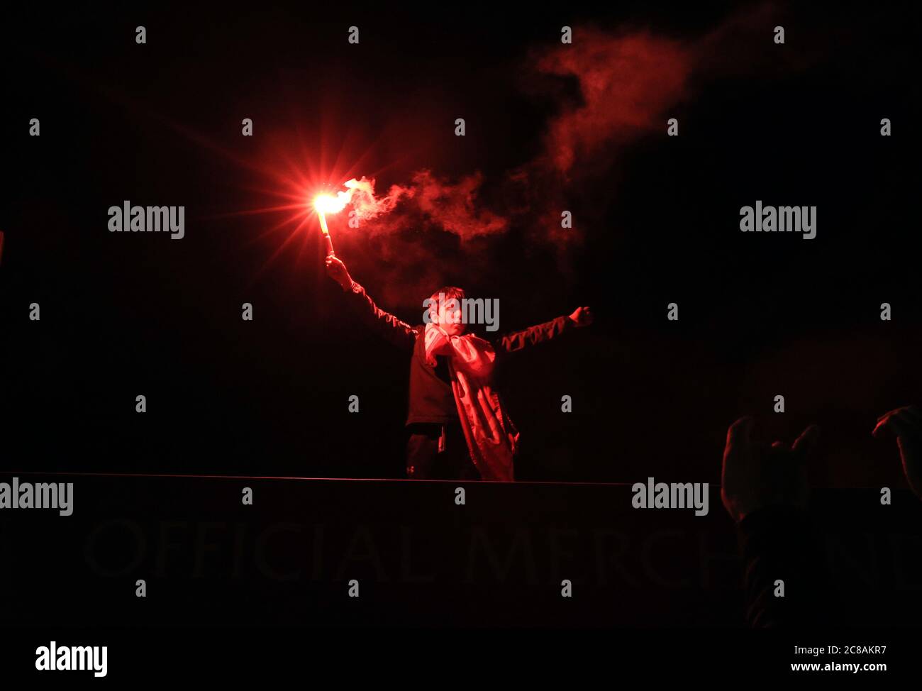 Liverpool fans with flares following their trophy presentation at ...