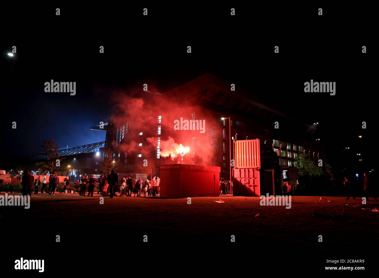 Liverpool fans with flares following their trophy presentation at ...