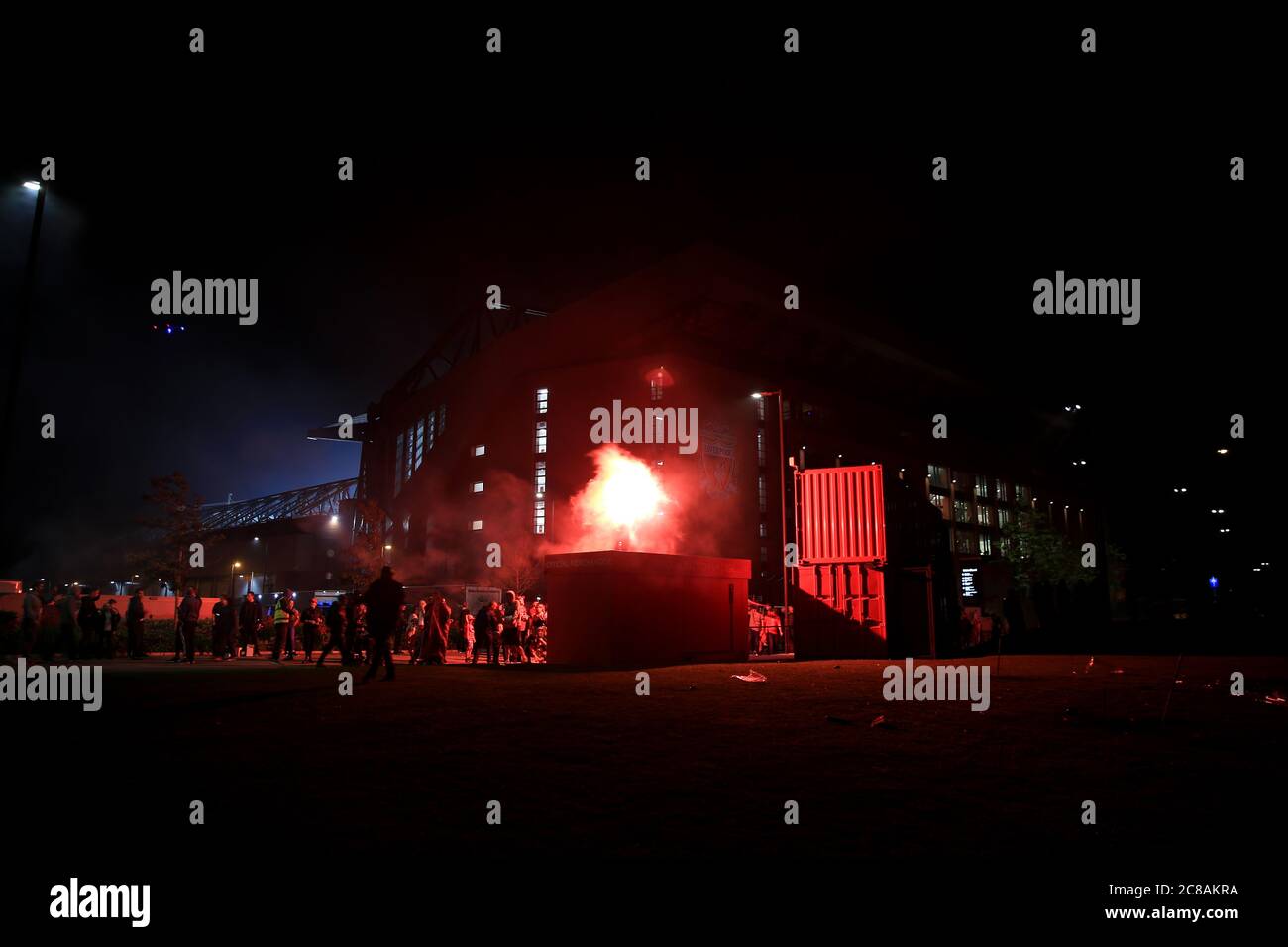 Liverpool fans with flares following their trophy presentation at ...