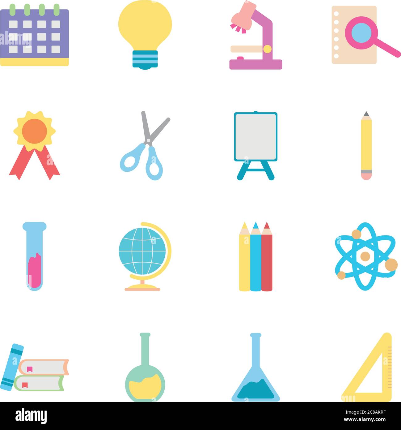 icon set of microscope and back to school over white background, flat ...