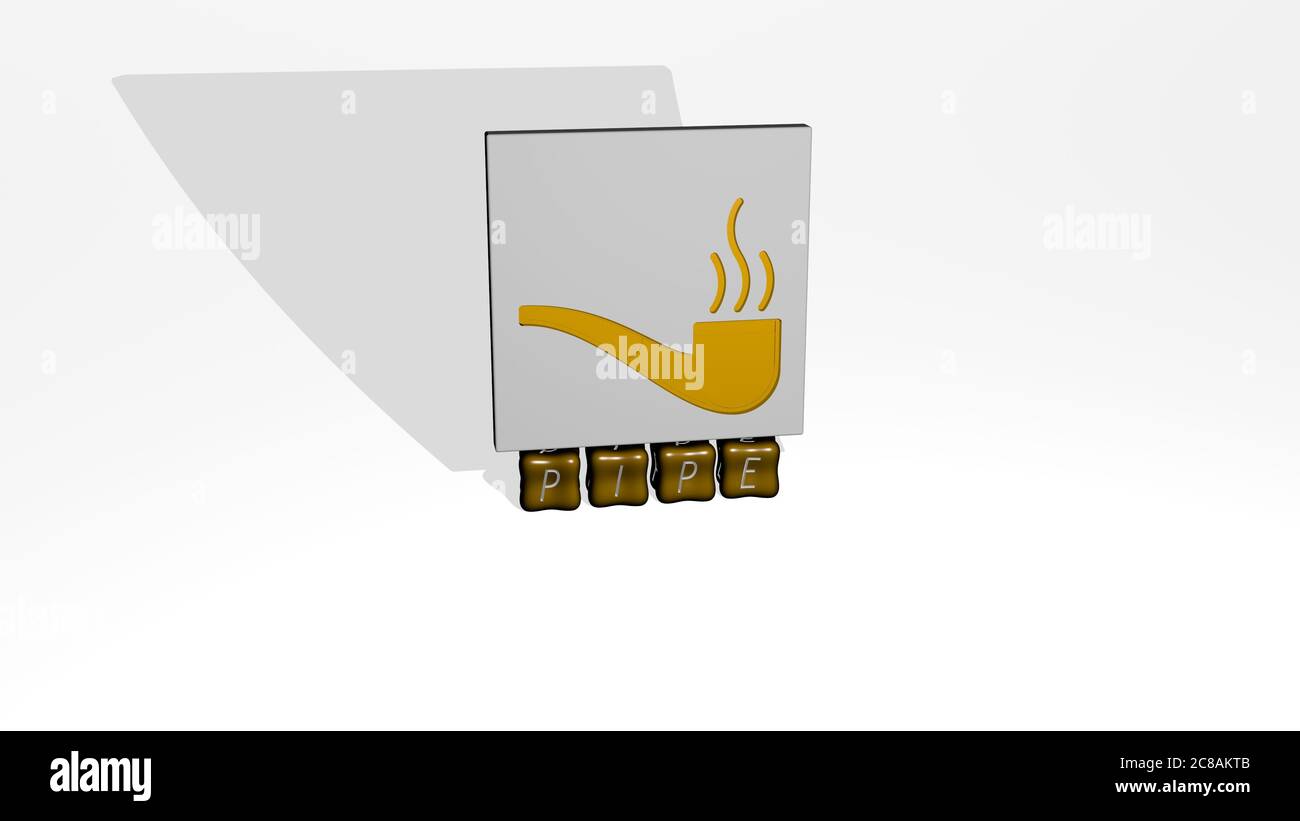 3D illustration of pipe graphics and text made by metallic dice letters ...