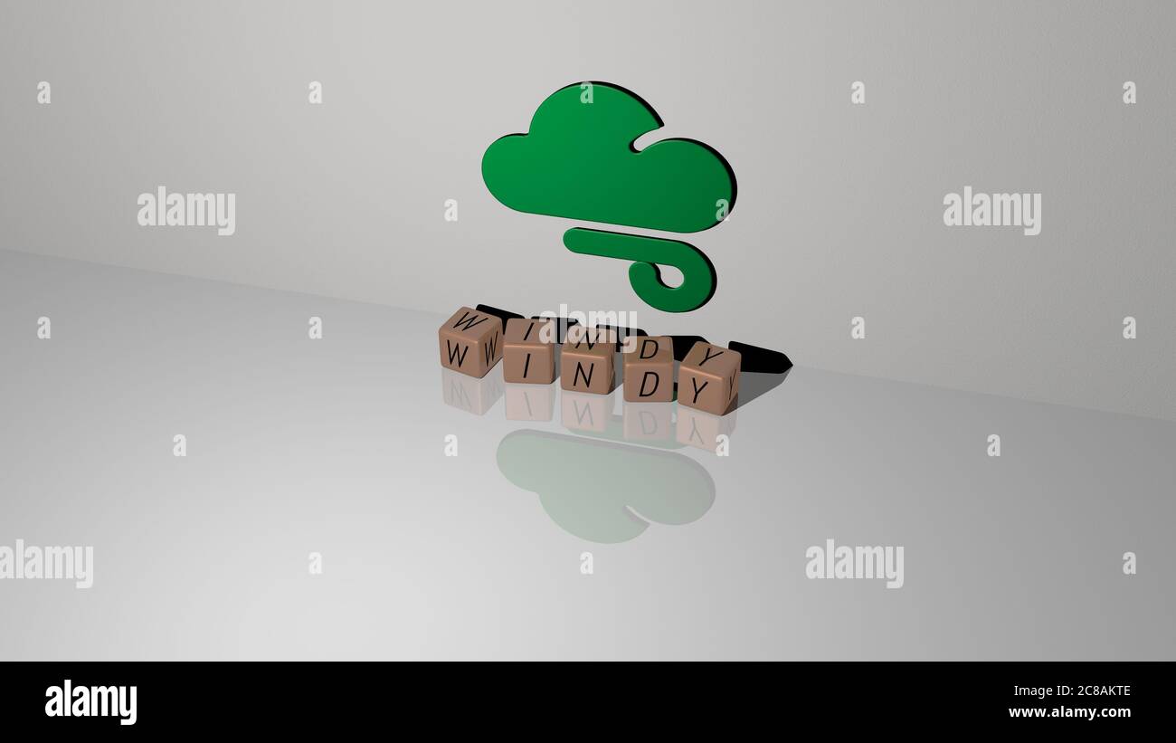 3D illustration of windy graphics and text made by metallic dice ...