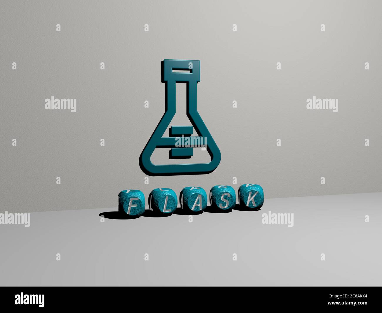 3D graphical image of flask vertically along with text built by ...