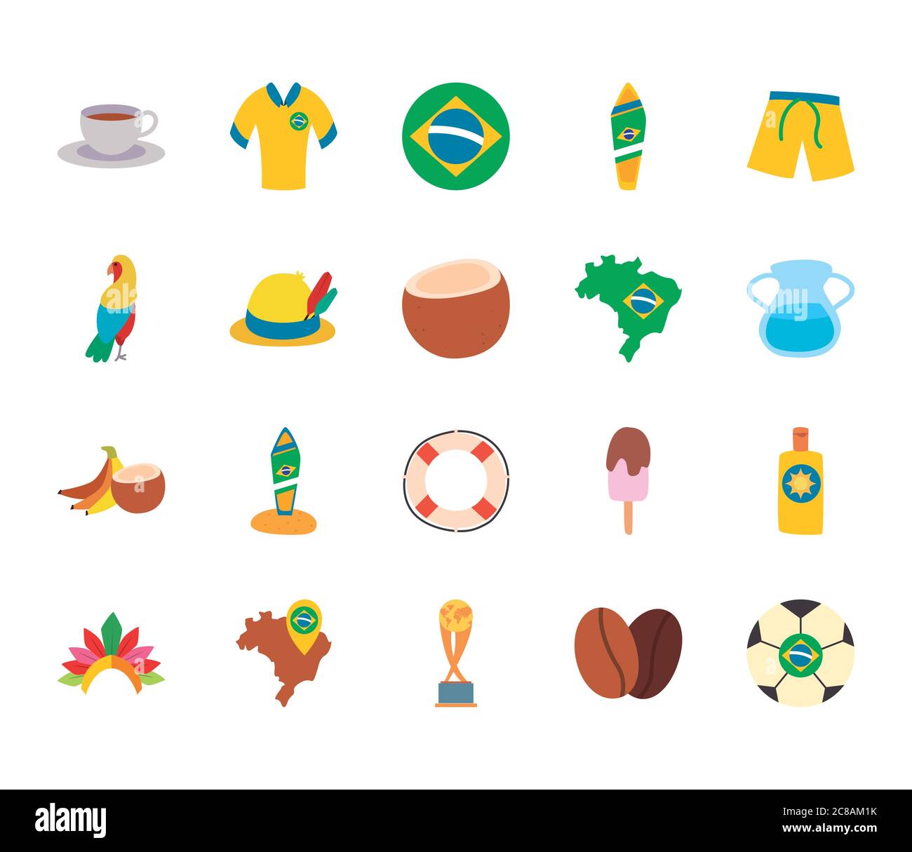 Brazil flat style icon set design, Culture tourism brazilian travel ...