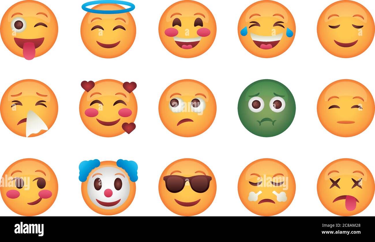 bundle of emojis faces set icons vector illustration design Stock ...