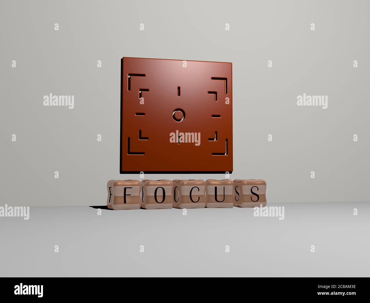 3D illustration of FOCUS graphics and text made by metallic dice ...