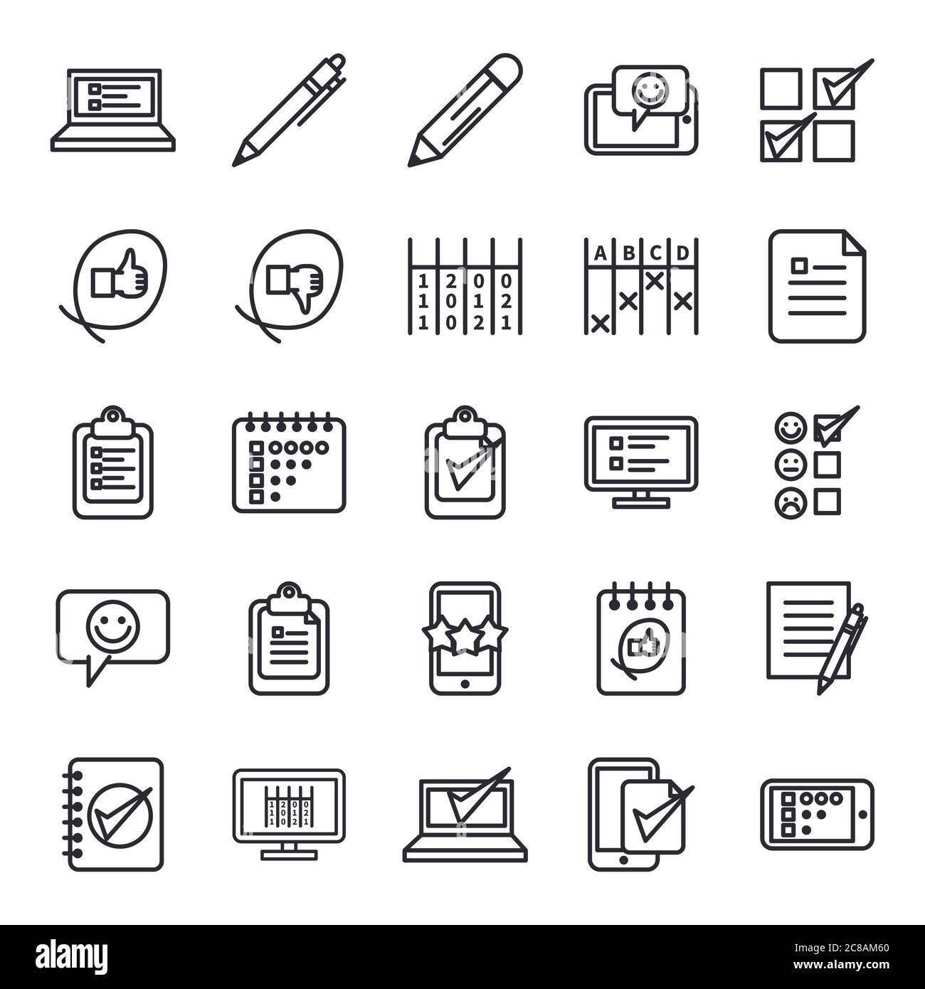 Questionary line style icon set design, Survey and exam theme Vector ...