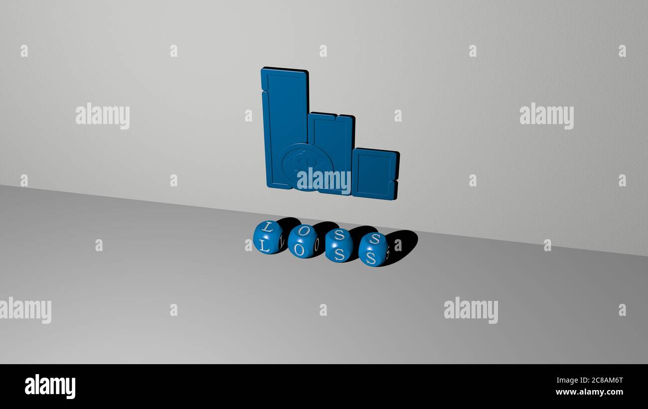 3D illustration of LOSS graphics and text made by metallic dice letters ...