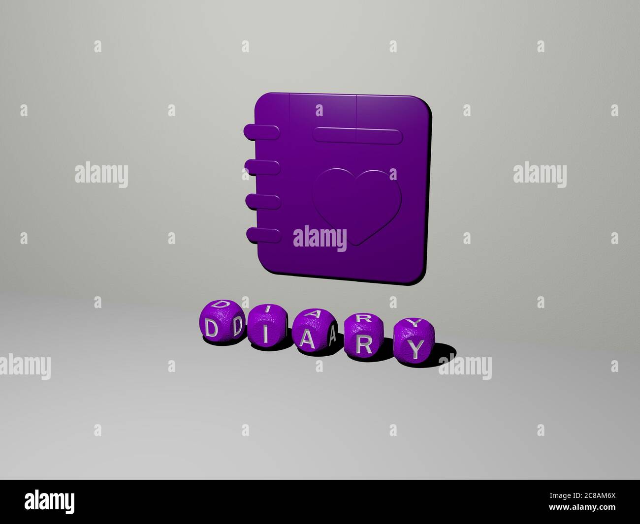 3D representation of DIARY with icon on the wall and text arranged by ...