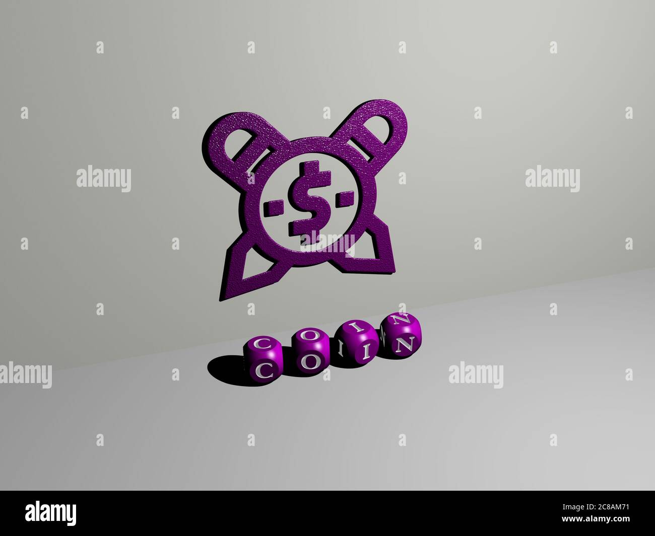 3D representation of coin with icon on the wall and text arranged by ...