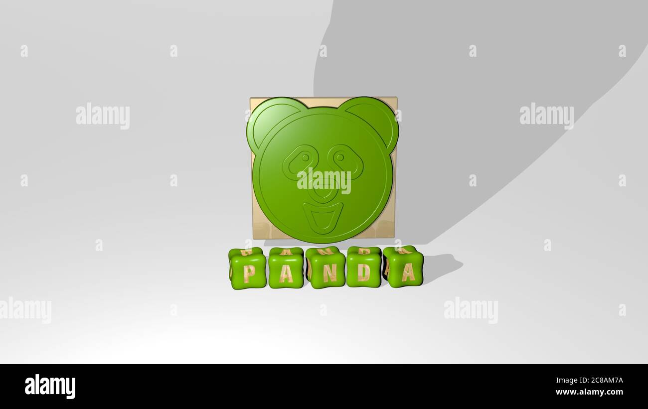 3D representation of panda with icon on the wall and text arranged by ...
