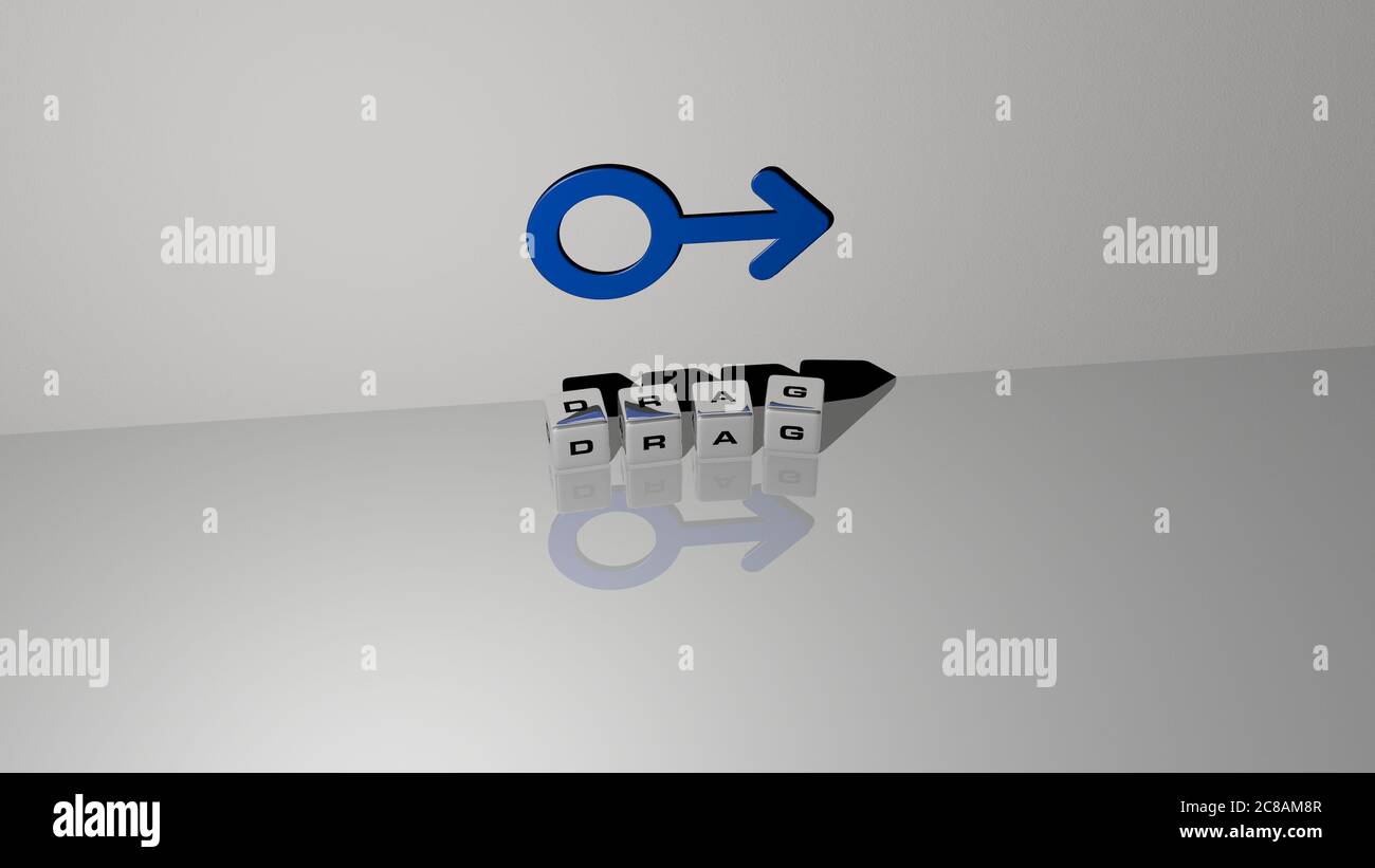 3D representation of DRAG with icon on the wall and text arranged by ...