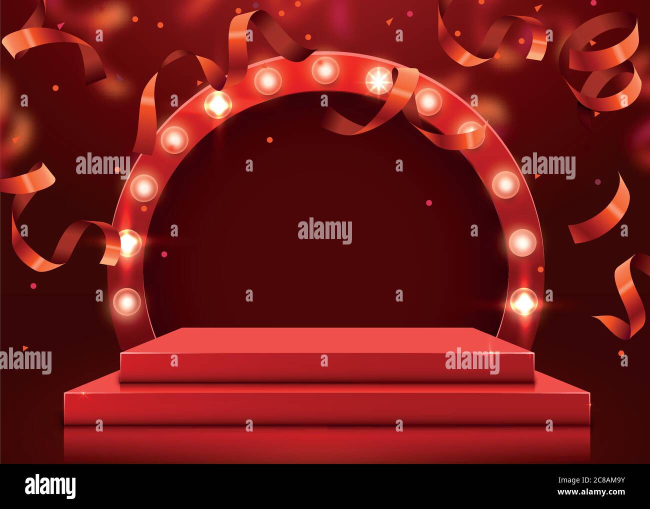 Abstract round podium illuminated with spotlight. Award ceremony ...