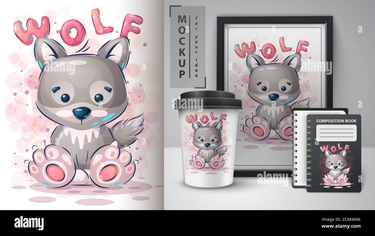 Cute wolf poster and merchandising Stock Vector Image & Art - Alamy