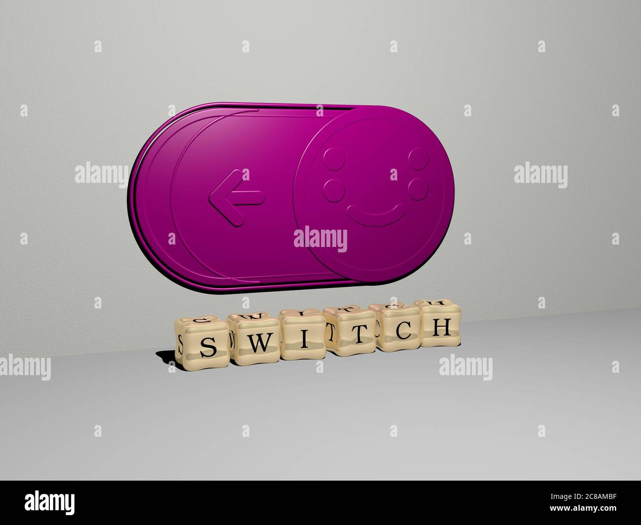 3D illustration of SWITCH graphics and text made by metallic dice ...