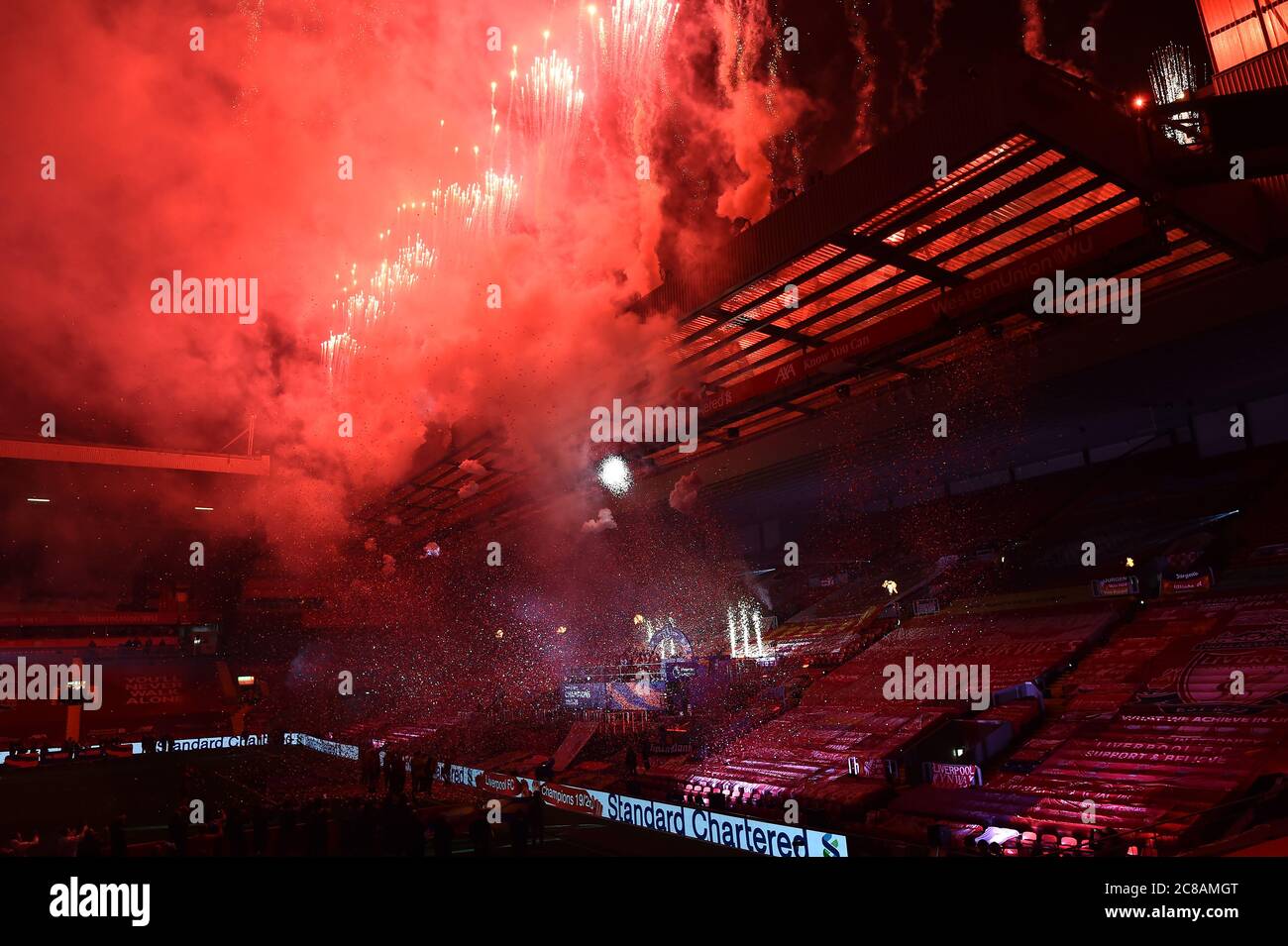 Fireworks during the post-match celebrations after the Premier League ...