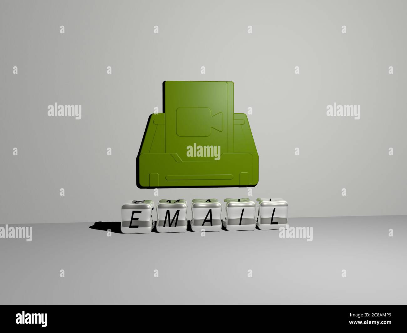3D representation of EMAIL with icon on the wall and text arranged by ...