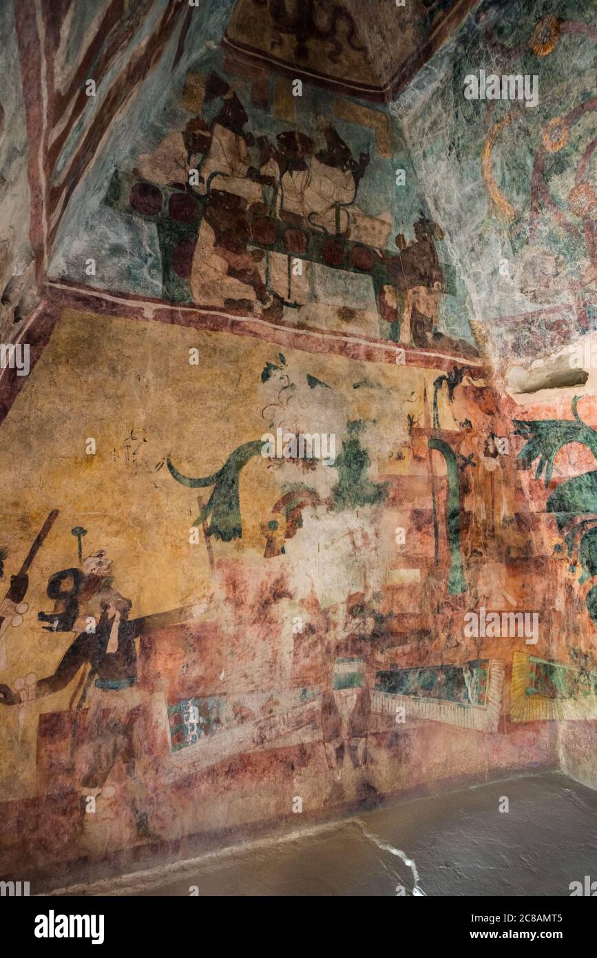 A fresco mural showing celebration and ritual in Room 3 of the Temple ...
