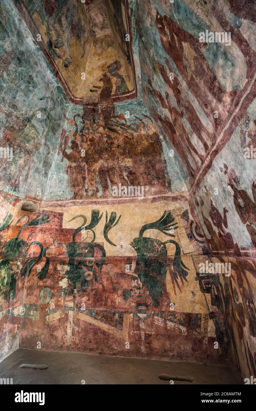 A fresco mural showing celebration and ritual in Room 3 of the Temple ...