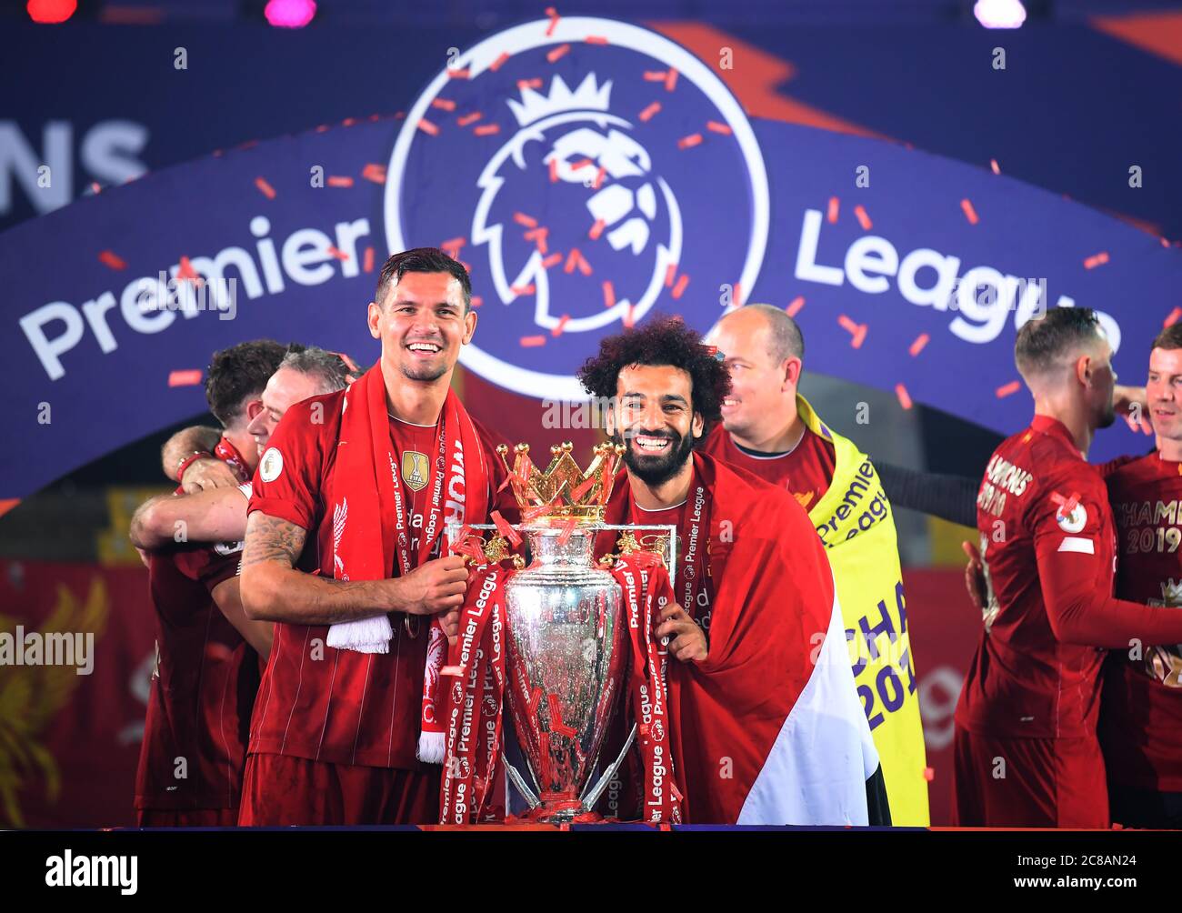 Liverpools Dejan Lovren Left And Mohamed Salah Celebrate With The
