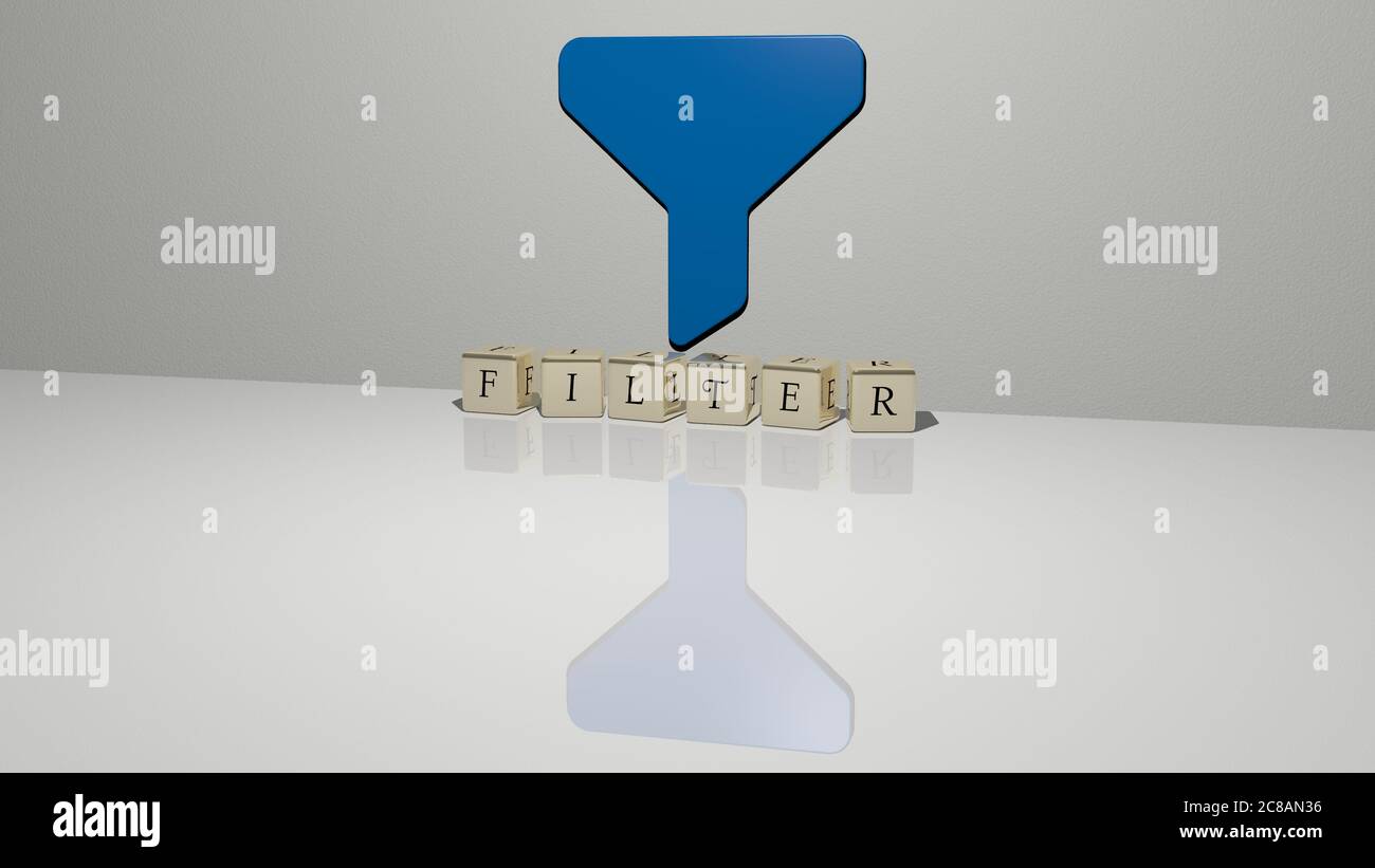 3D representation of FILTER with icon on the wall and text arranged by ...