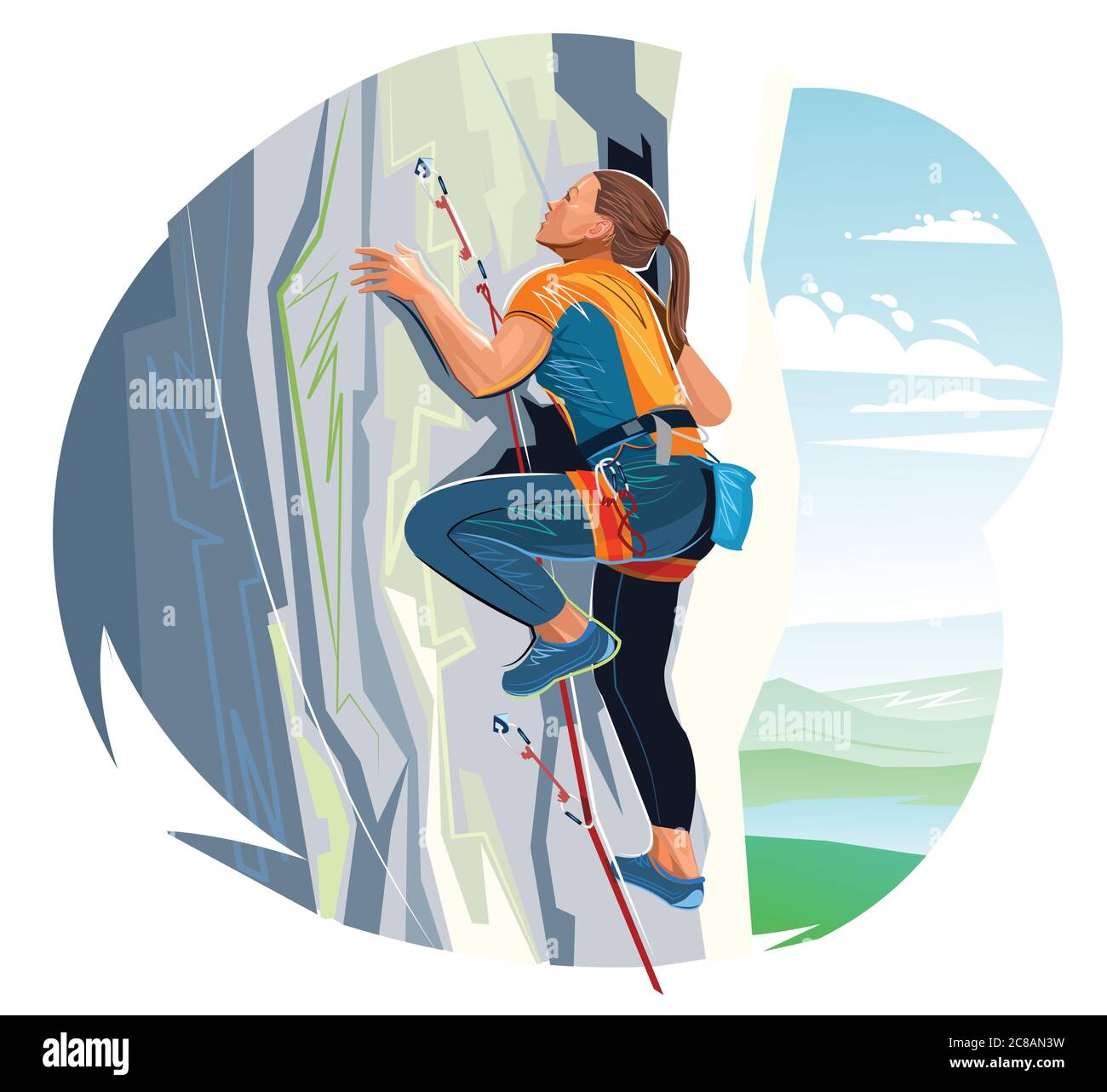 Climber girl mountaineer vector. Isolated. Flat style. Woman sports ...
