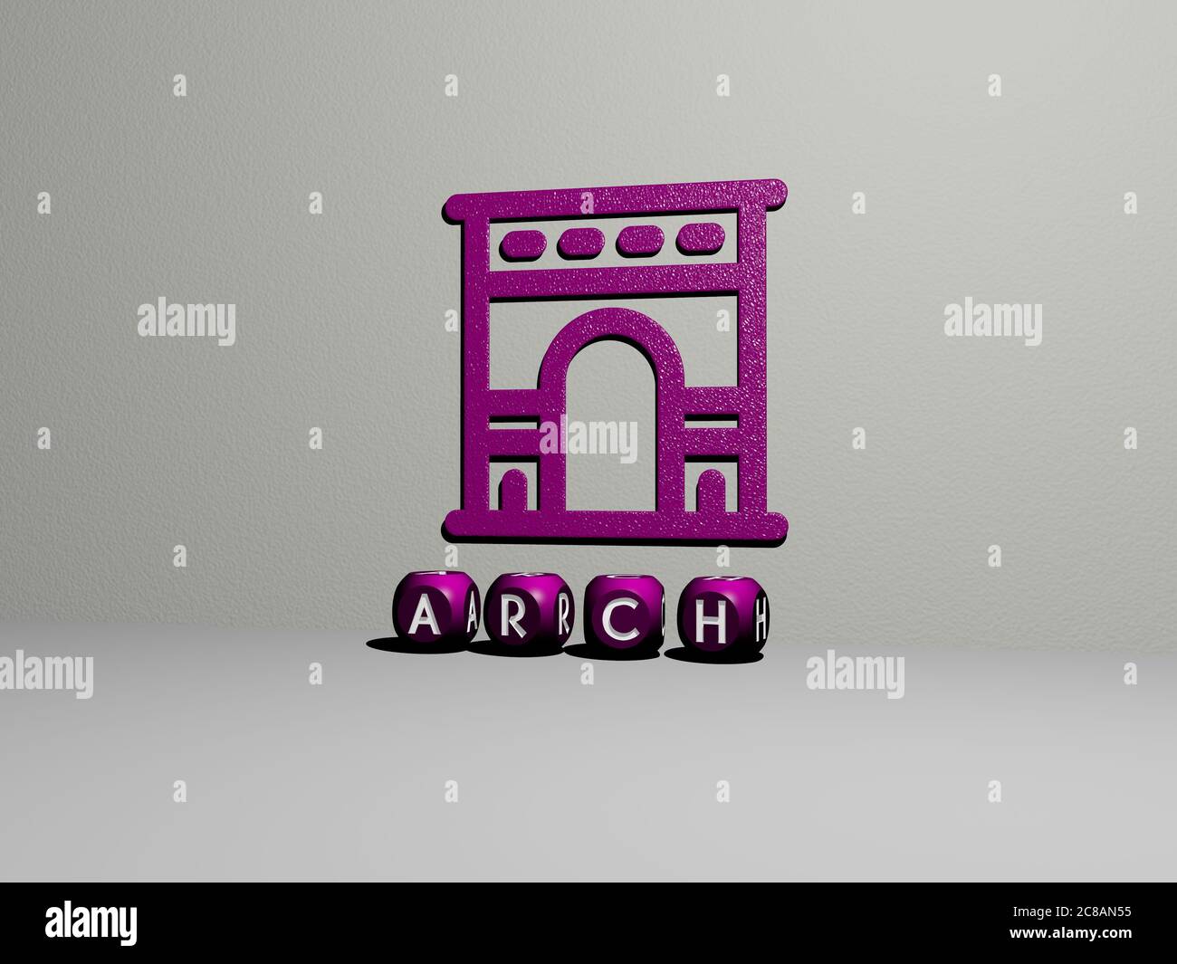 3D illustration of ARCH graphics and text made by metallic dice letters ...
