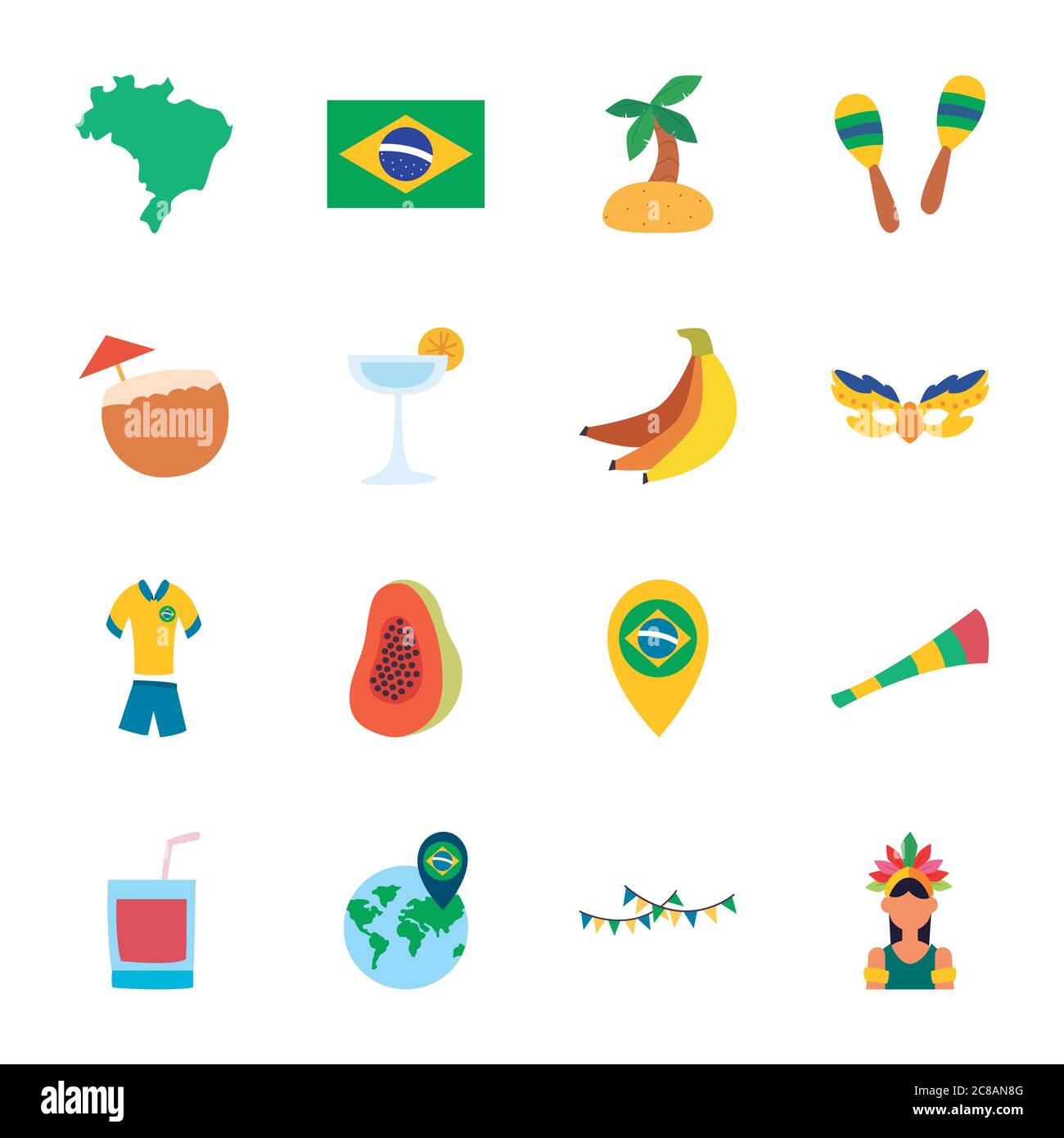 Brazil flat style icon set design, Culture tourism brazilian travel ...