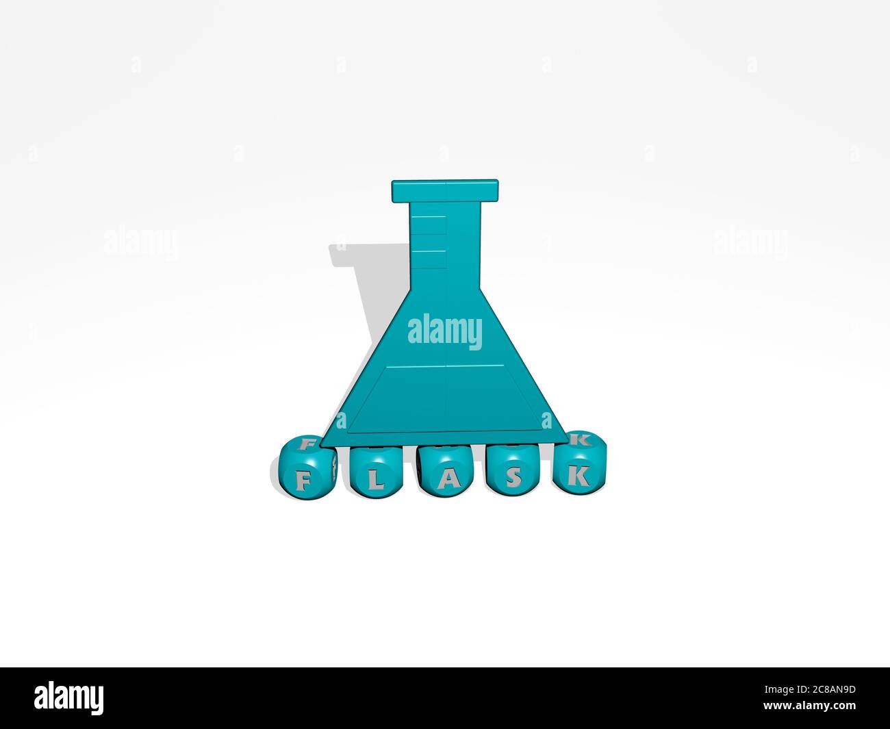 3D illustration of flask graphics and text made by metallic dice ...