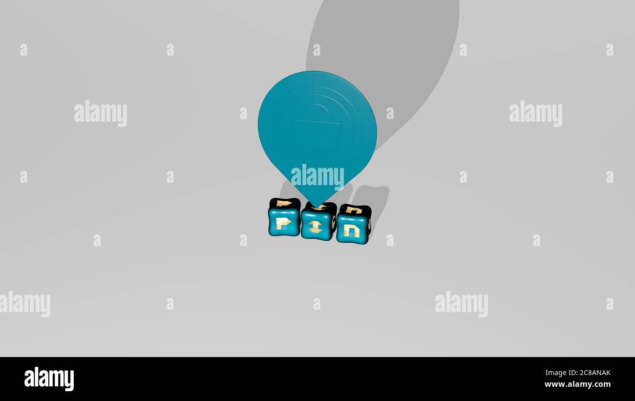 3D representation of pin with icon on the wall and text arranged by ...