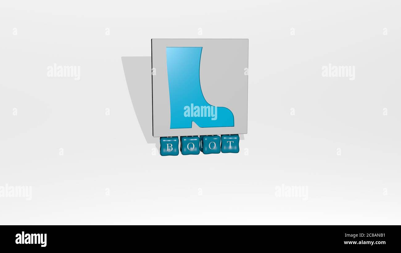 3D representation of boot with icon on the wall and text arranged by ...