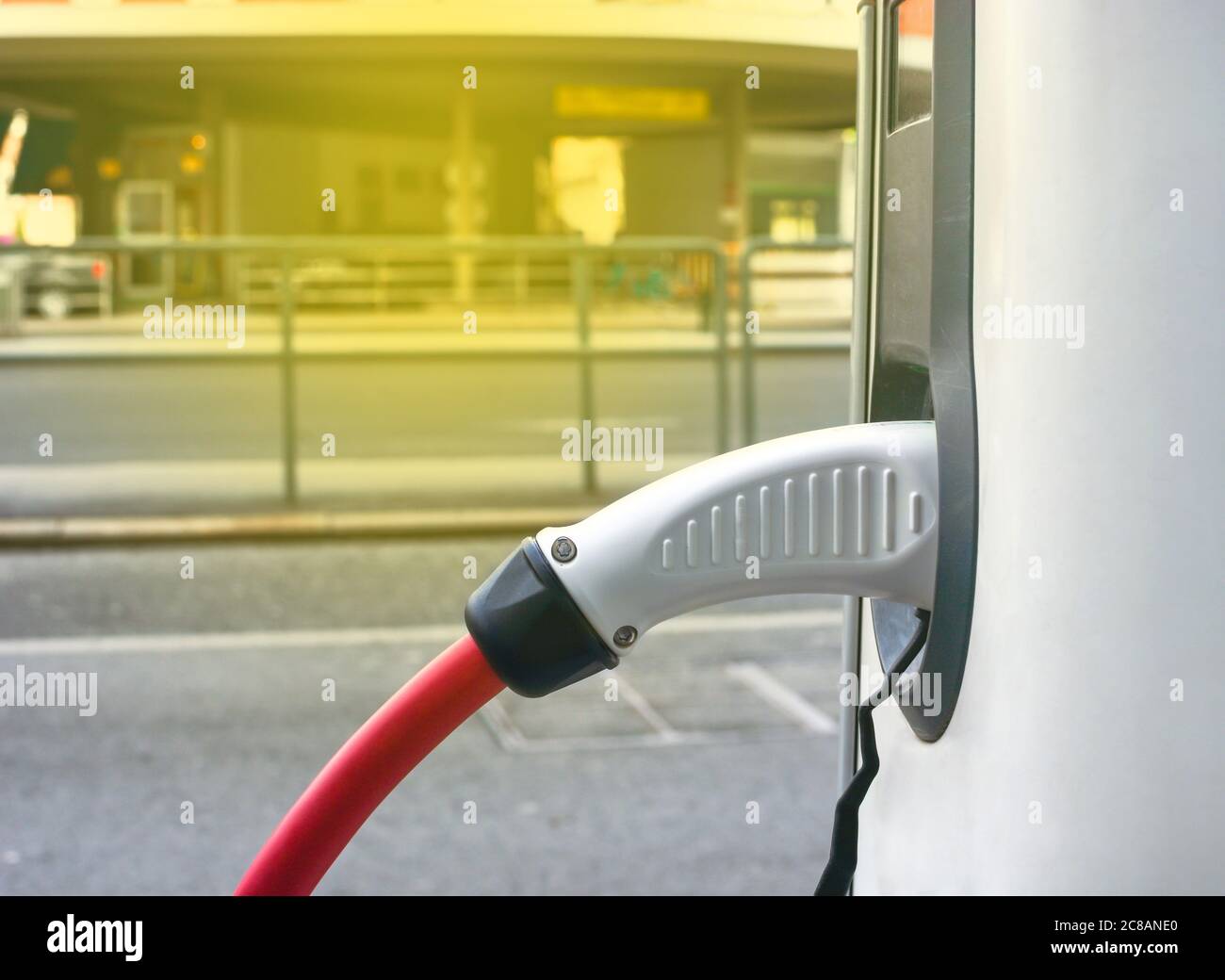 Close up of power supply for electric cars on street station ...