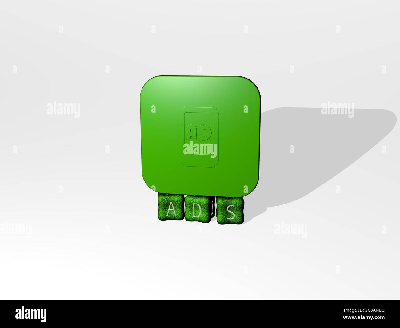 3D representation of ads with icon on the wall and text arranged by ...