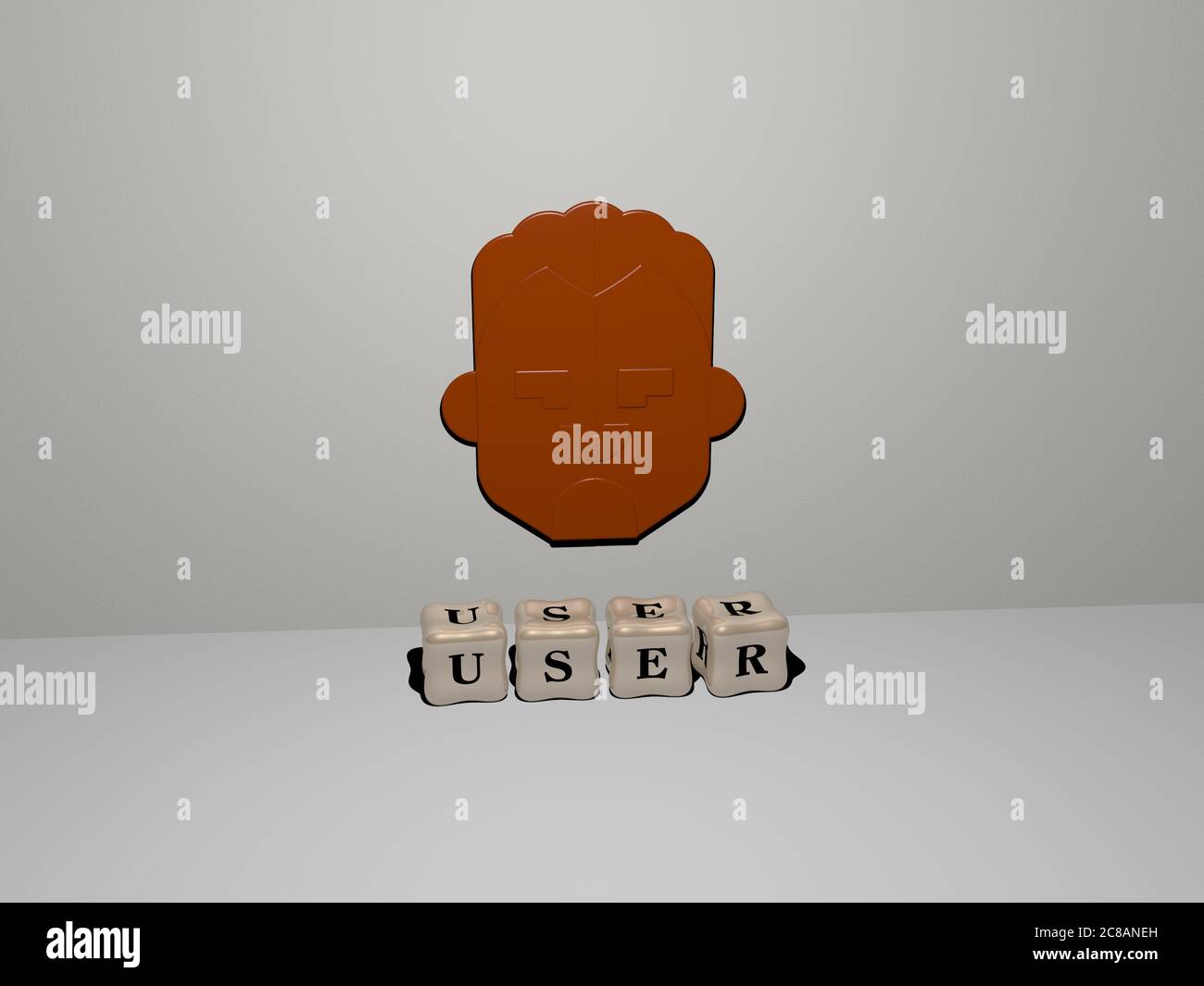 3D illustration of USER graphics and text made by metallic dice letters ...