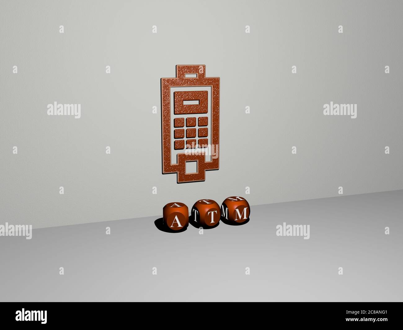 3D representation of ATM with icon on the wall and text arranged by ...