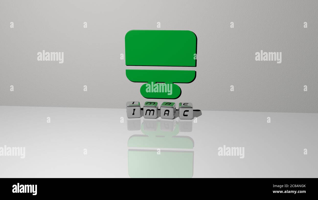 3D illustration of IMAC graphics and text made by metallic dice letters ...