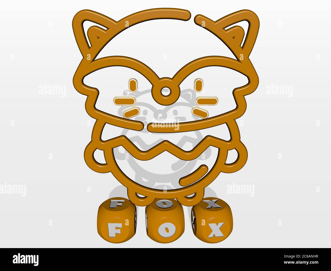 3D graphical image of fox vertically along with text built by metallic ...