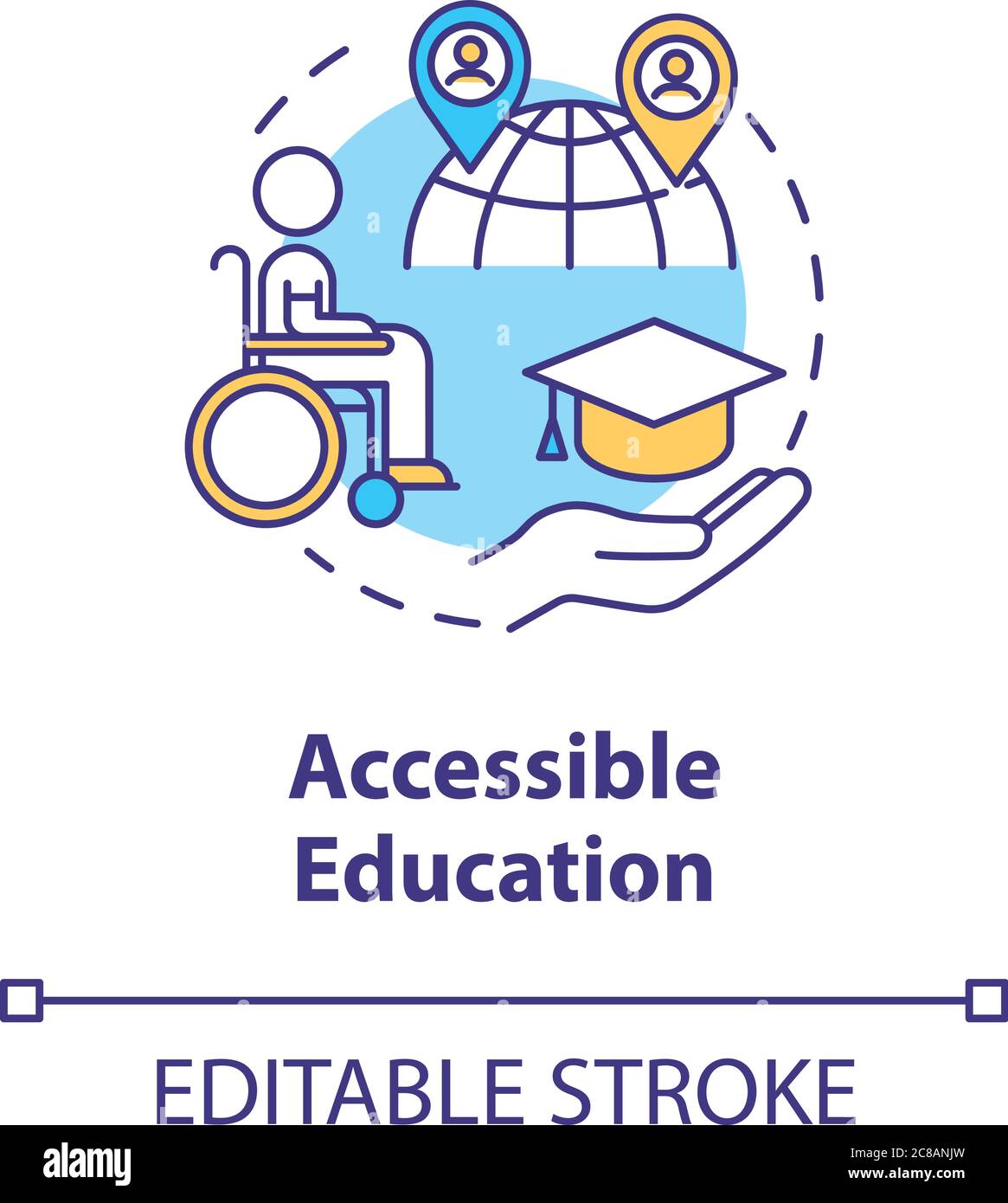 Accessible education concept icon. Elearning accessibility idea thin line illustration. Distance ...