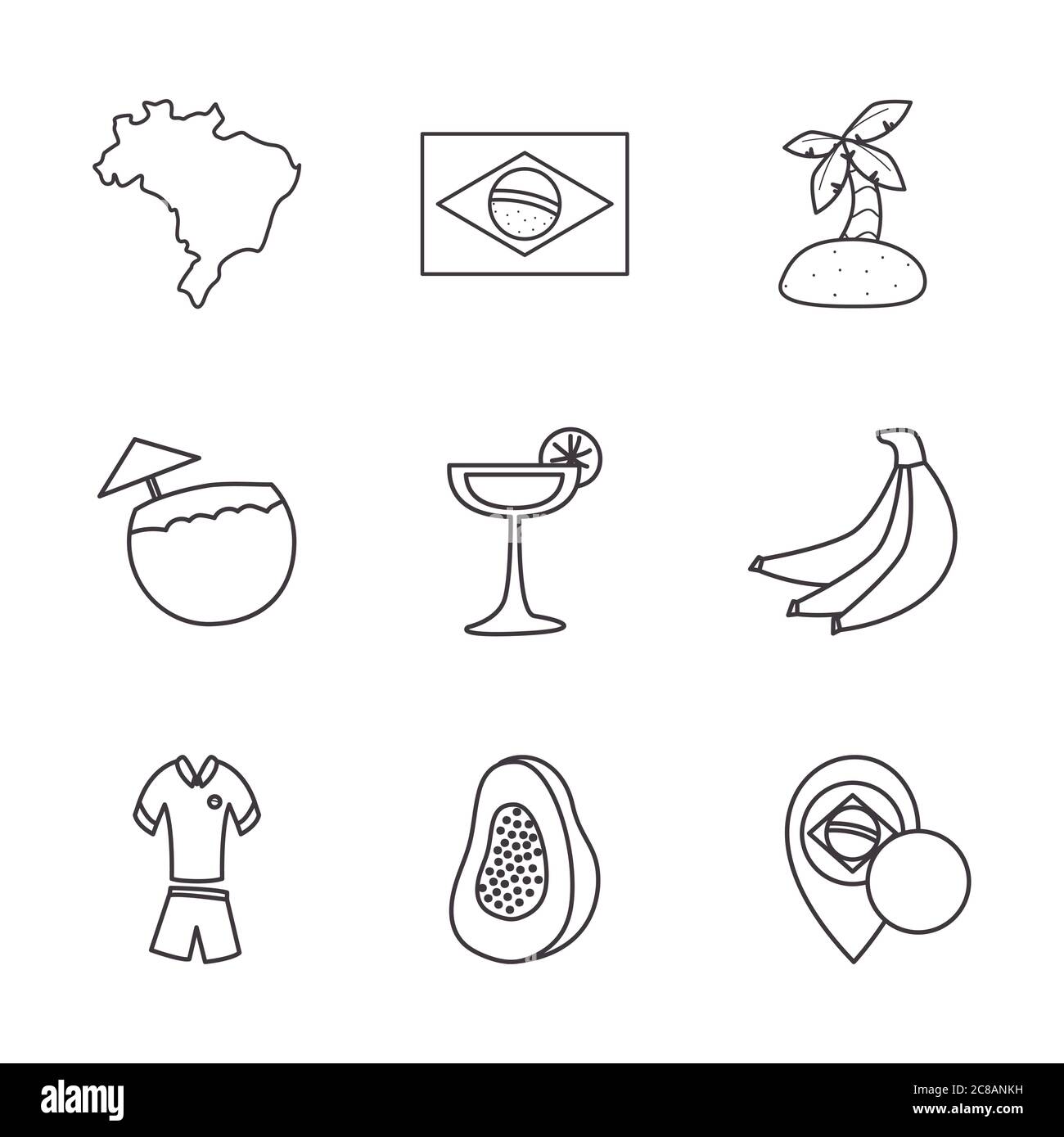 Brazil line style icon set design, Culture tourism brazilian travel ...