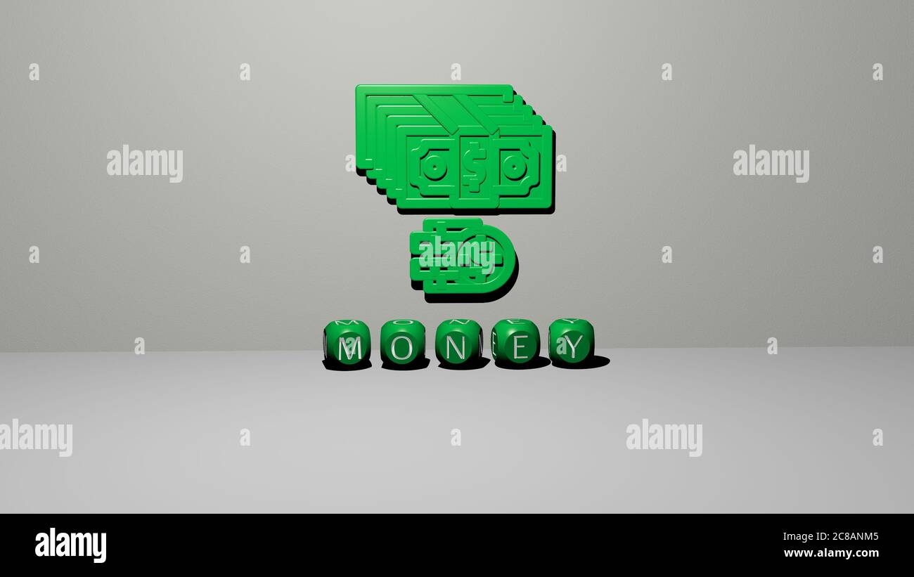 3D representation of MONEY with icon on the wall and text arranged by ...