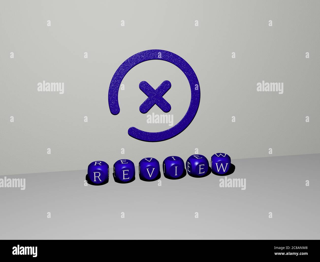 3D illustration of REVIEW graphics and text made by metallic dice ...