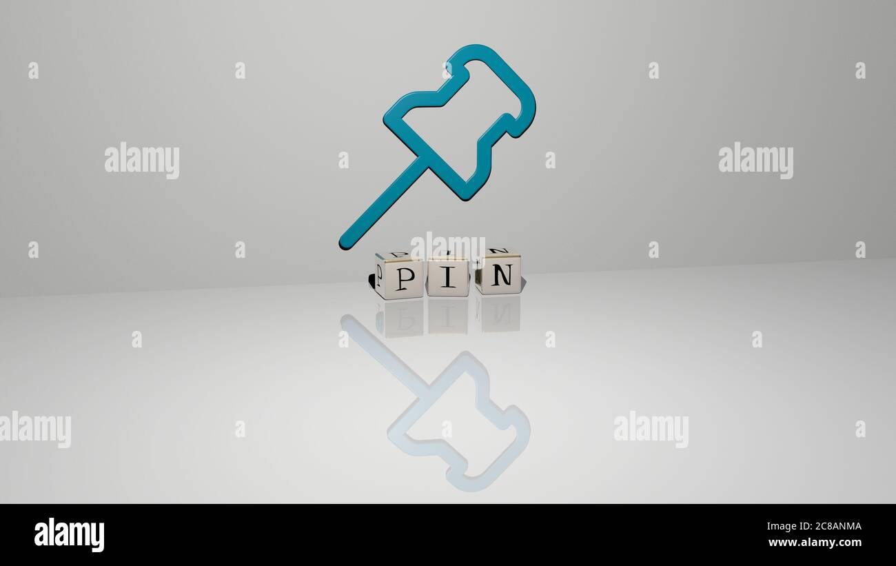 3D illustration of PIN graphics and text made by metallic dice letters ...