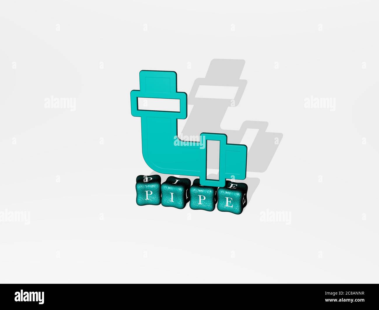 3D illustration of pipe graphics and text made by metallic dice letters ...