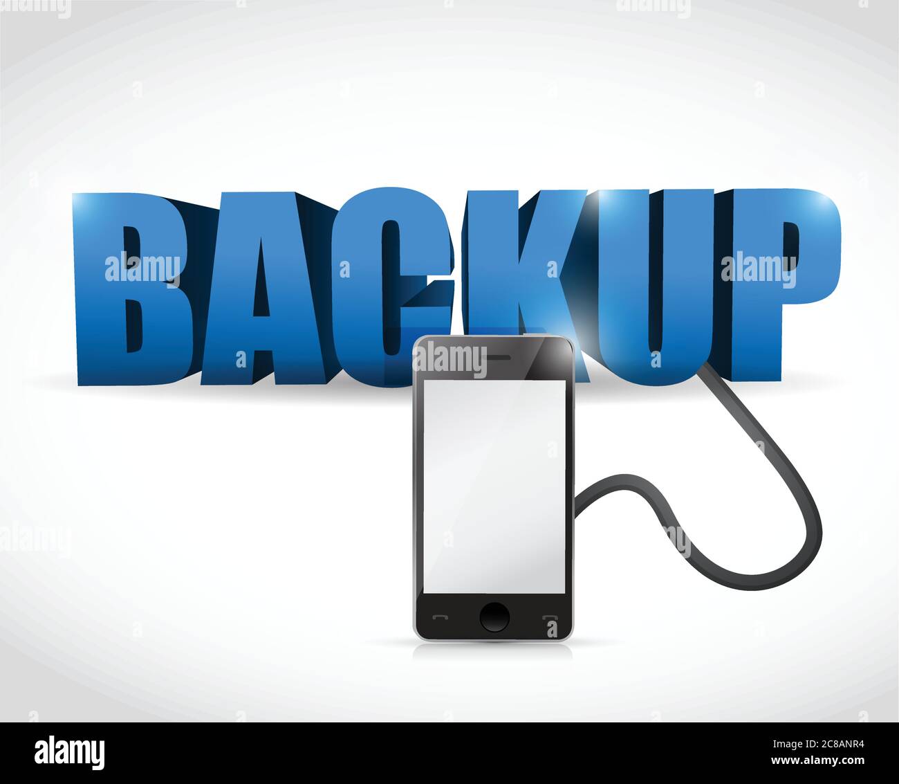 Backup sign connected to a smartphone. illustration design over white ...